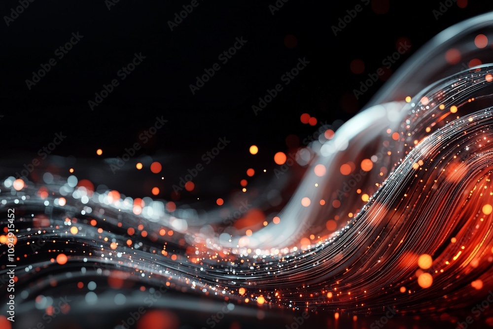 An abstract representation of vibrant, flowing light waves intermixed ...