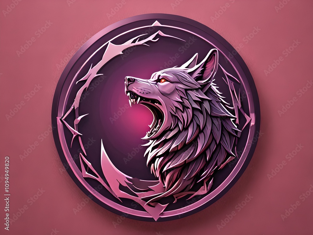 wallpaper representing a wolf howling to death, cut out on a pink ...