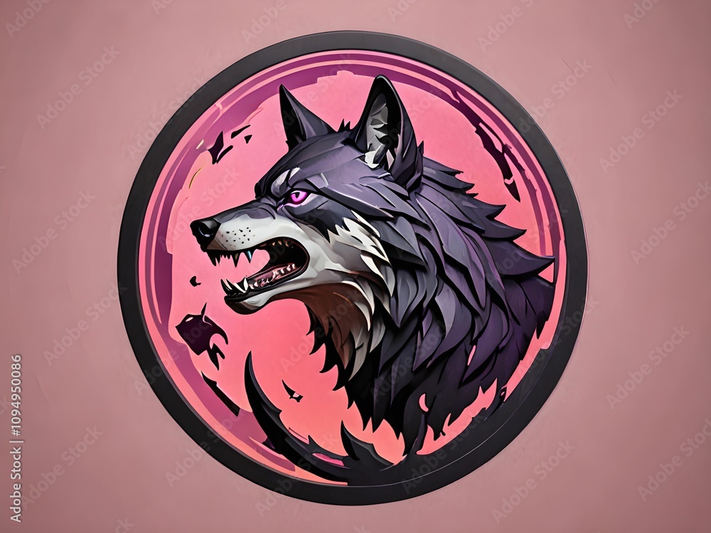 wallpaper representing a wolf howling to death, cut out on a pink ...