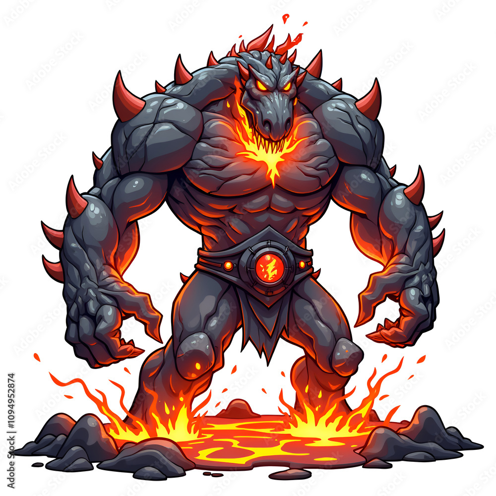 A fiery beast emerges the inferno titan from the heart of lava, digital ...
