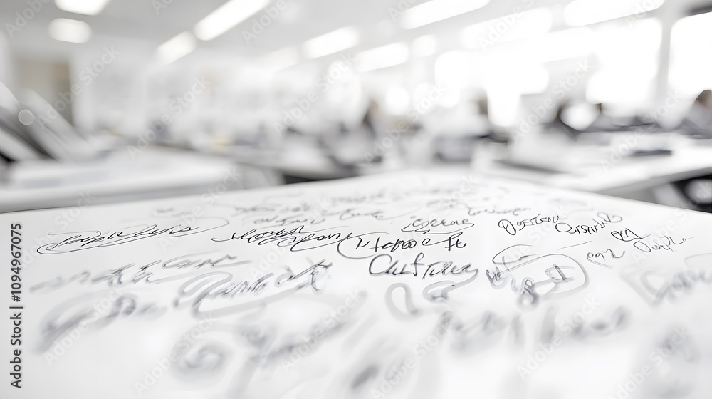 An A4 sheet with handwritten notes in neat cursive, background blurred ...