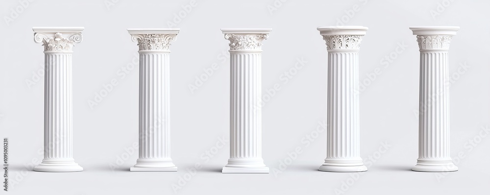 Isolated white pillars against a background. A contemporary, lifelike ...