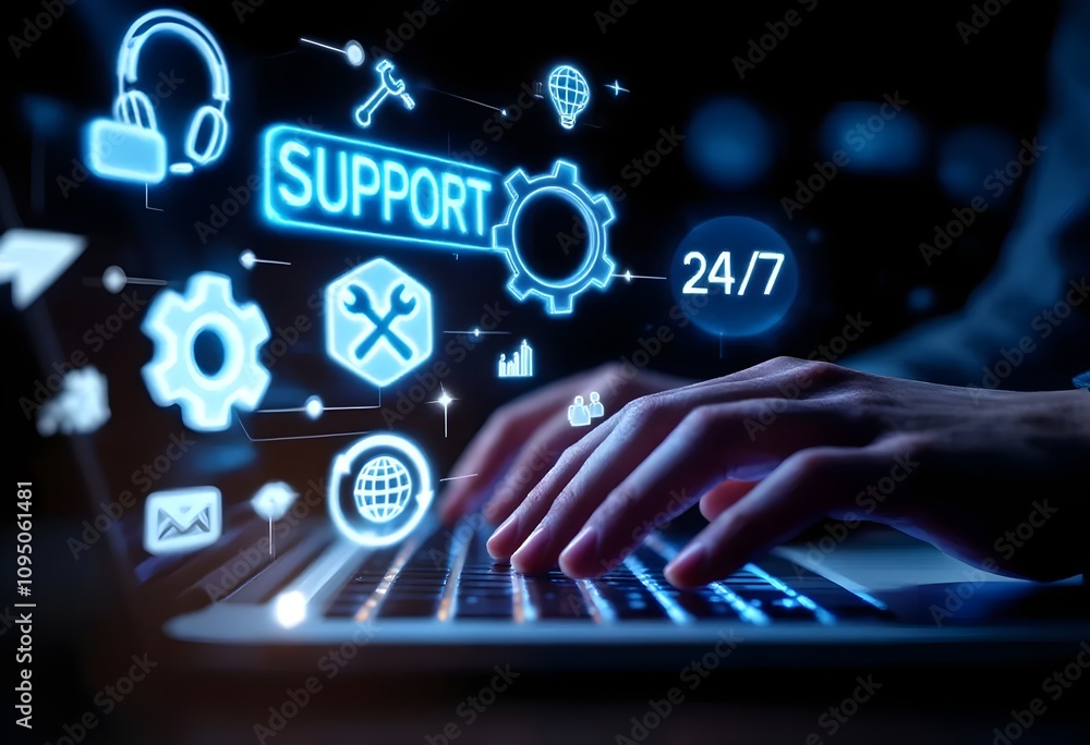 Technical support and customer service concept. Digital icons ...