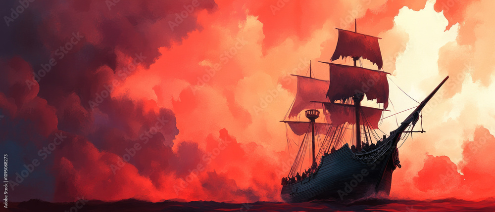 Eternal Tempest, a ghostly pirate ship adrift in a relentless storm ...