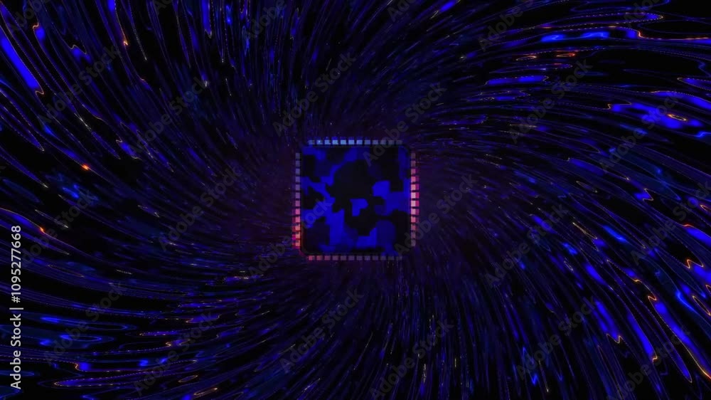 Data Flow from CPU, computer processor background animation. Loop able big data, AI chip ...