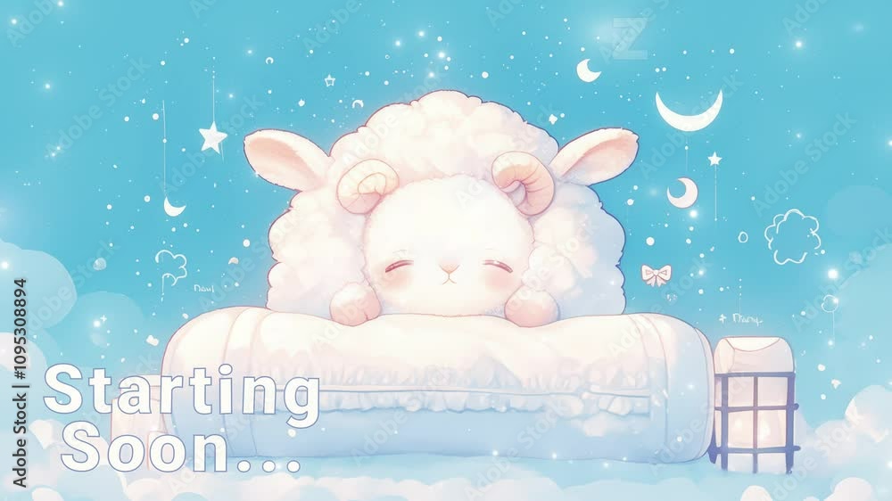 Relaxing animated cute sheep sleep under a starry sky. stream overlay ...
