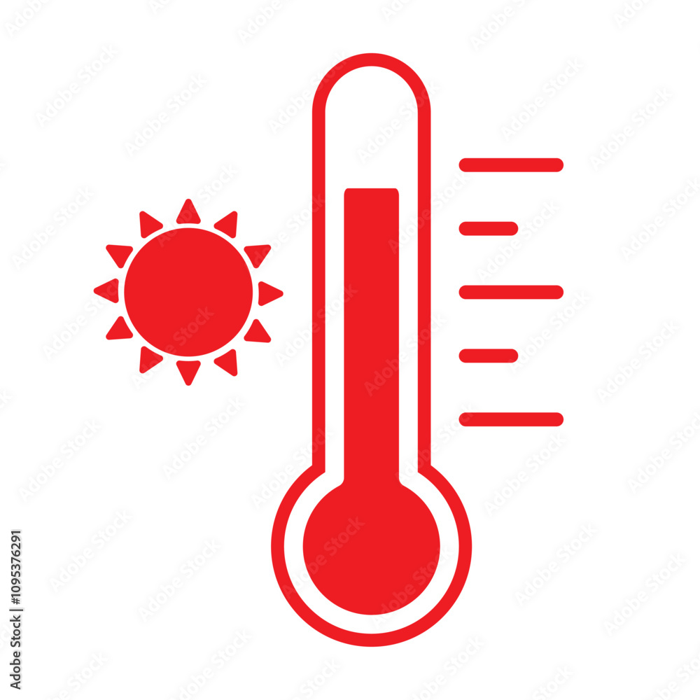 Thermometer reaching high temperatures. Temperature scale symbol, warm ...