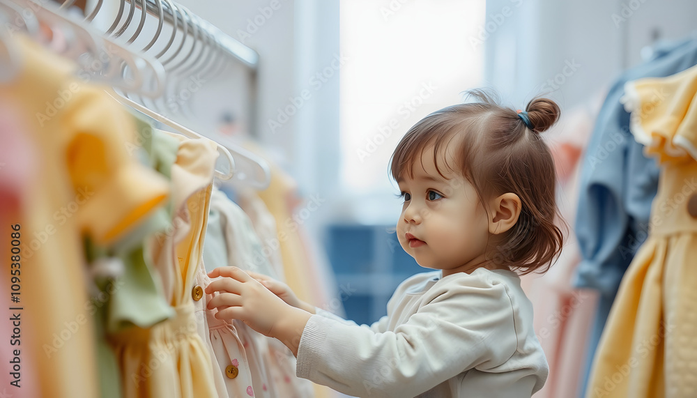 Soft Focus of a Two Years Old Child Choosing her own Dresses from Kids ...