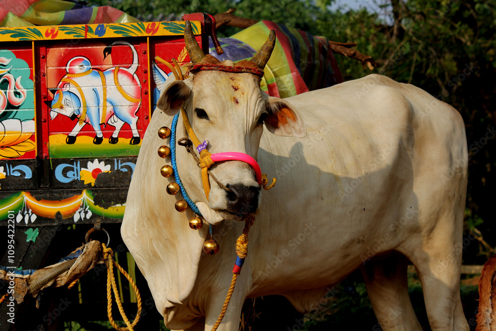 Happy Pongal religious traditional festival of south Indian cow with ...