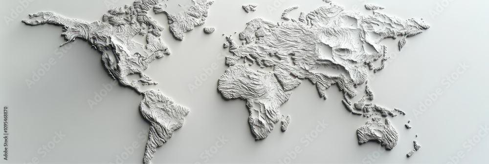 Relief World Map Centered on Indonesia Displayed in Detailed White ...