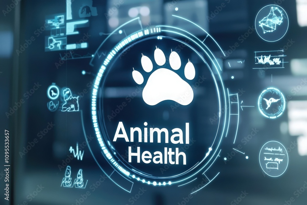 A modern digital interface shows information related to animal health ...