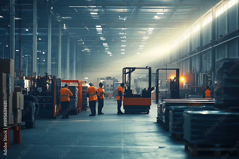 Warehouse workers using ergonomic equipment, such as lifting devices ...