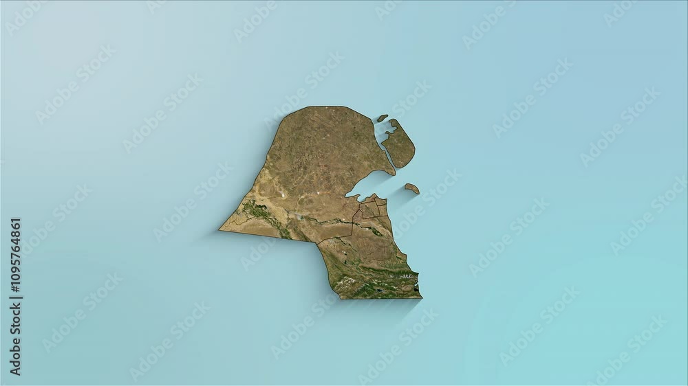 Kuwait animated map showing regions forming the country with a physical ...