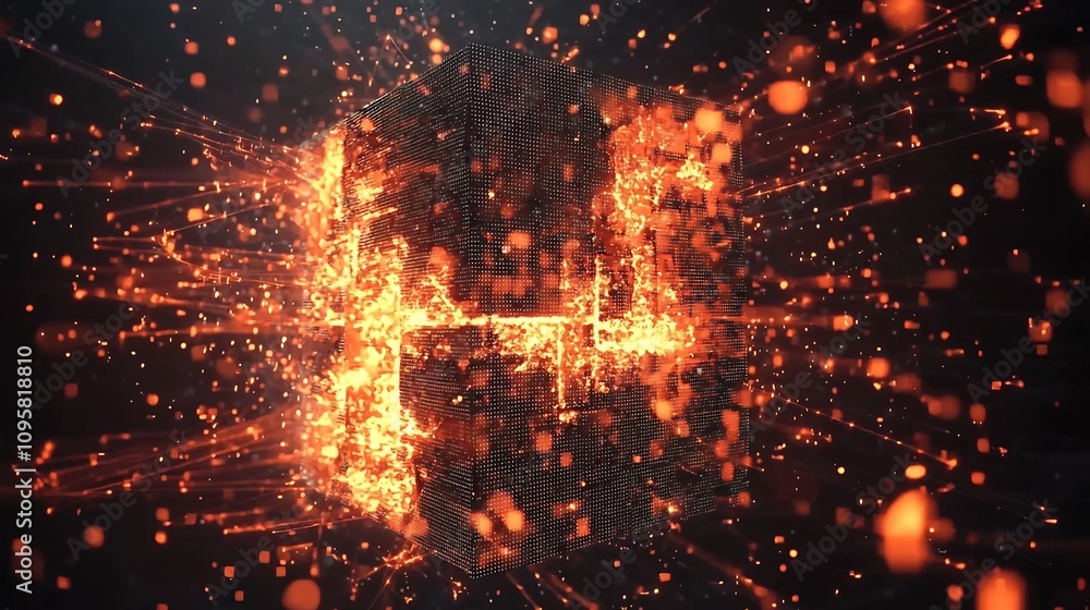 Intense visualization of a powerful firewall system blocking a hacker s attempted digital breach ...