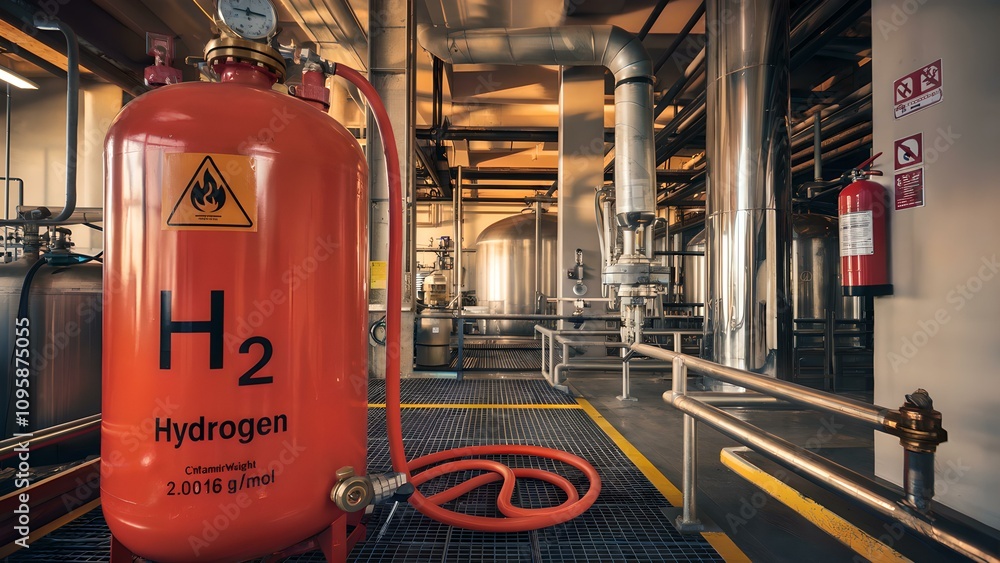Photo & Art Print Hydrogen Gas Cylinders in Industrial Environment with ...