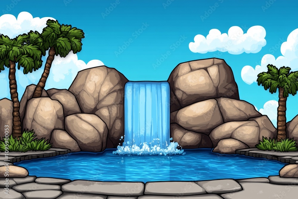 Aqua pixel art waterfall, with tiny pixelated splashes and vibrant aqua ...