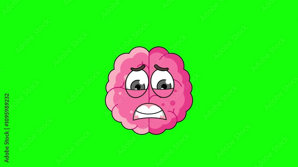 brain cartoon with a face screaming in fear, emoji emoticon animation ...