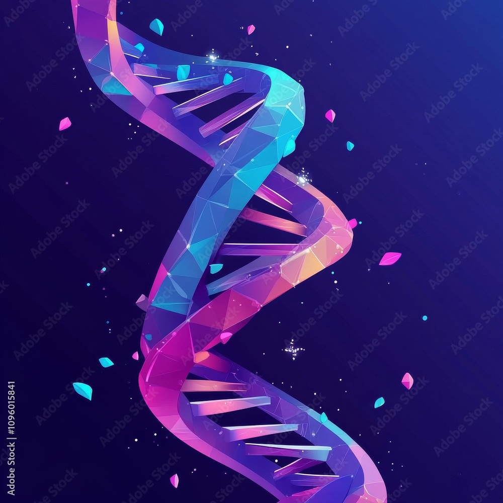 A vector illustration showcasing the 3D structure of DNA in a low-poly ...