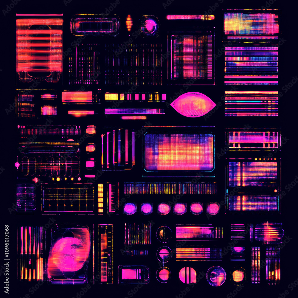 Digital design elements in HUD style, featuring trendy 2022 shapes with ...