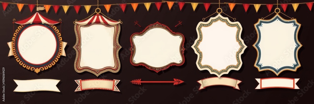 Retro circus signs and vintage carnival banners with magic frames and ...