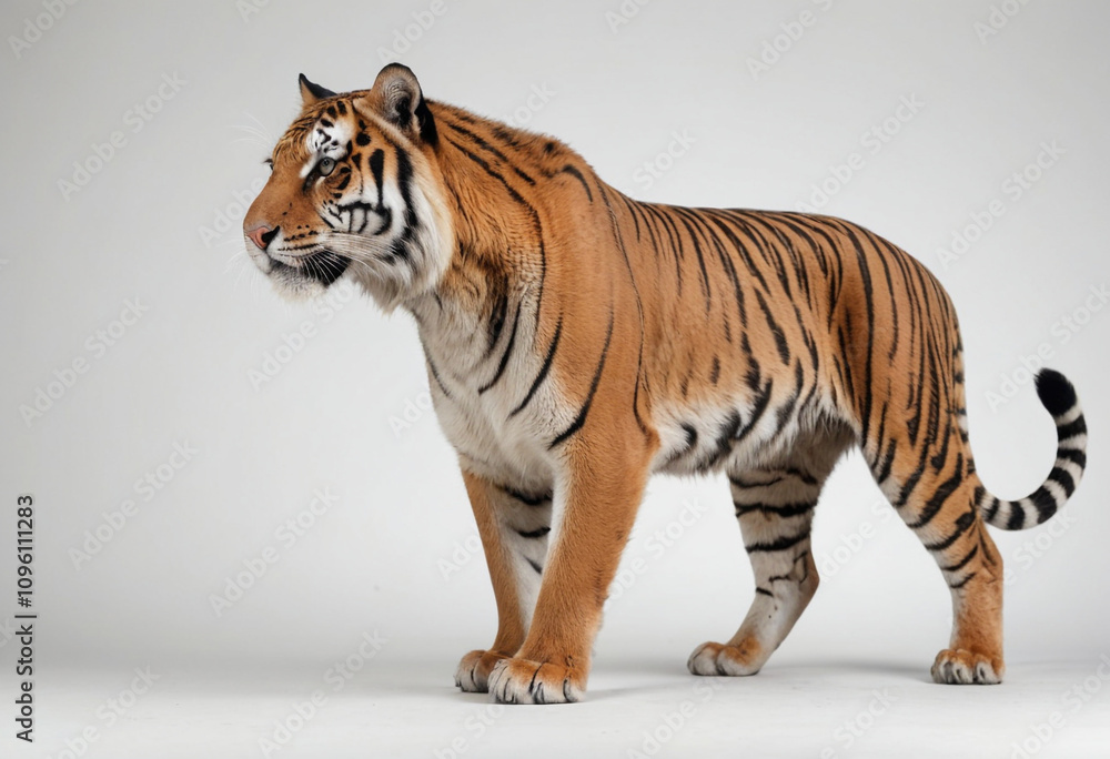 standard Bengal tiger right side view. Full figure visible, flat white ...