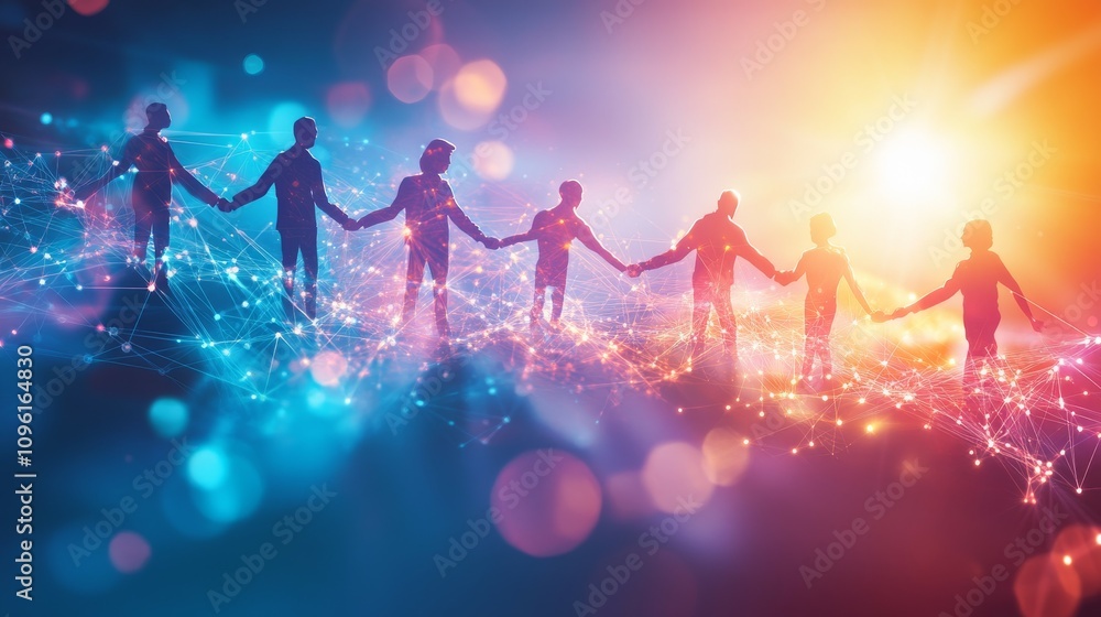 Multiple diverse figures standing together, forming a human chain Stock ...