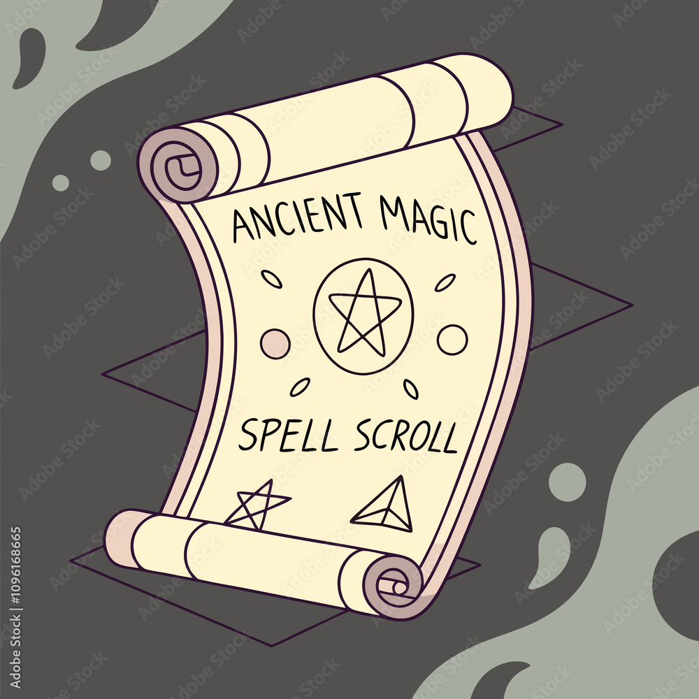 Ancient magic spell scroll featuring a detailed pentagram and pentacle ...