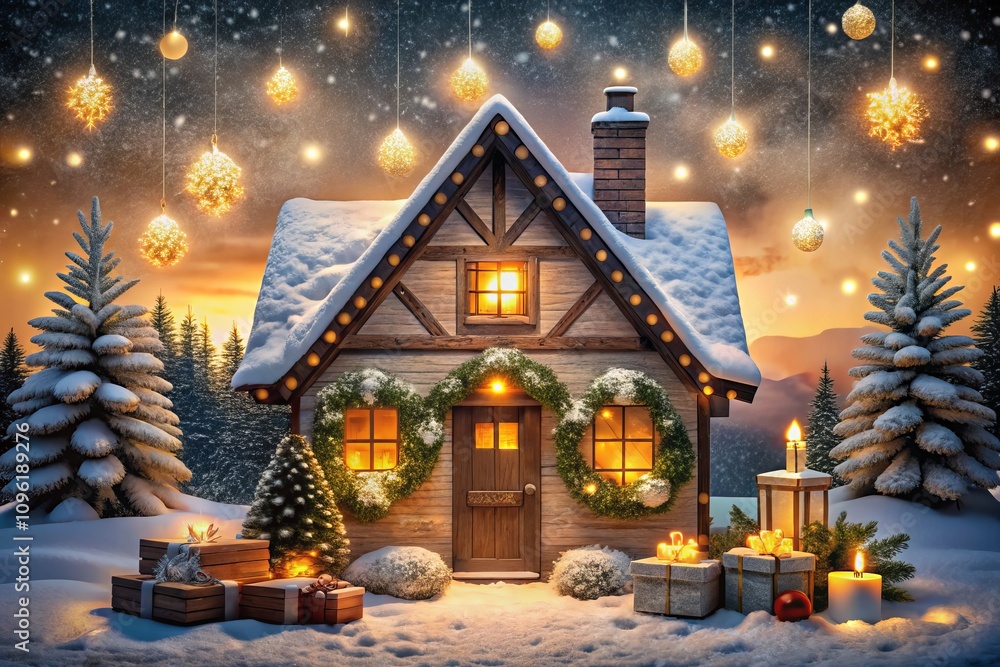 Winter Holiday Greetings Graphic Template with Hand-Drawn Illustrations ...