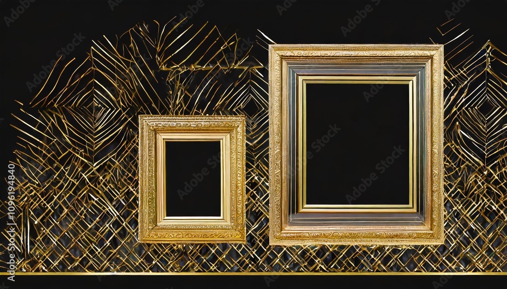Elegant Double Line Rectangle Golden Frame on Transparent Background â ...