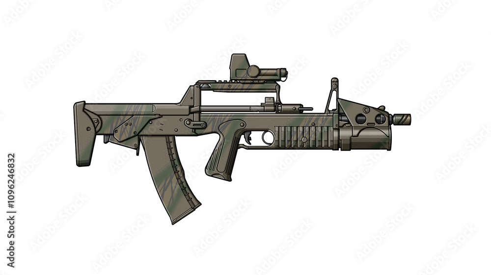 side view of upgraded russian underwater bullpup ads assault rifle with ...