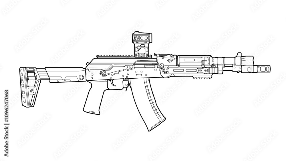 lineart, line art of Upgraded AK 105 assault rifle with collimator ...