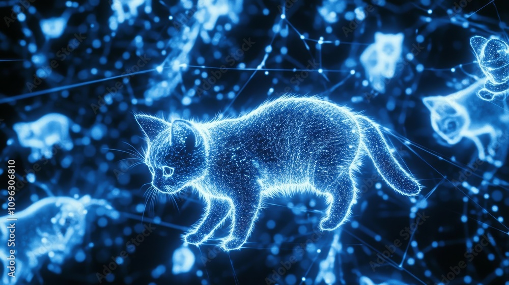 Within quantum space. The abstract aggregation of glowing particles in ...