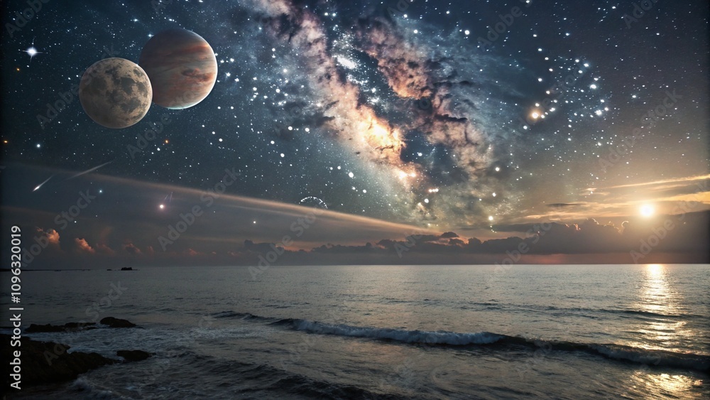 Ocean Sea Beach Coast Space Moon Stars Planets Sun Nature Travel Agency ...