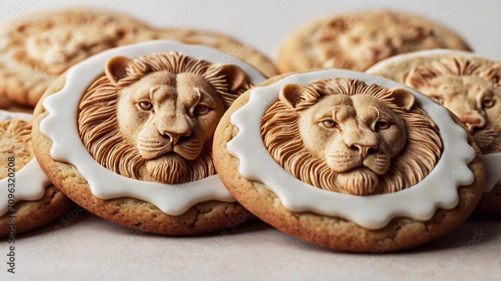 Higly-detailed lion cookies with glaze Stock Photo | Adobe Stock
