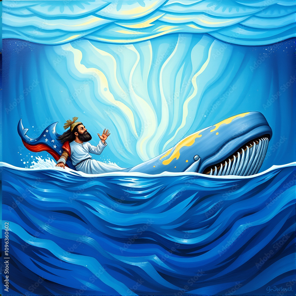 Jonah and the Whale. Jonah drowning after he fell off the ship when ...