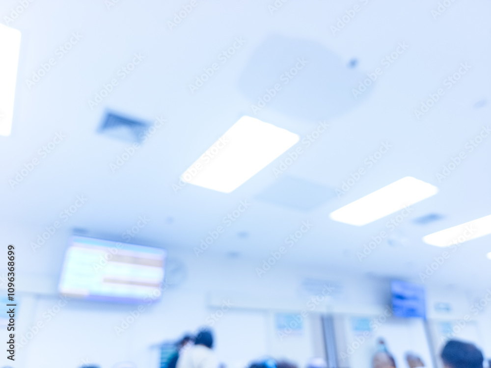 Background blurred hospital. Blurred hospital interior, patients ...