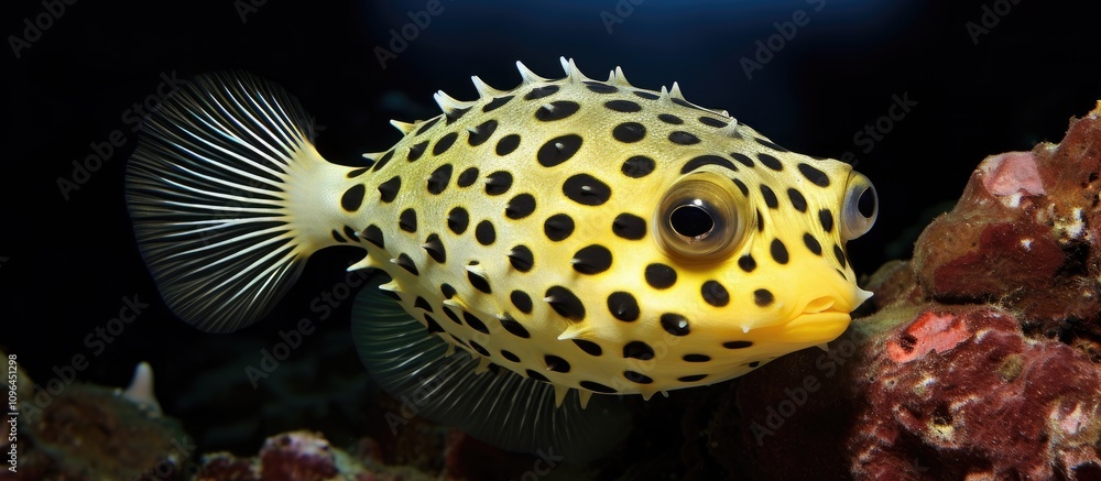 Star Pufferfish Arothron stellatus swimming gracefully in the vibrant ...