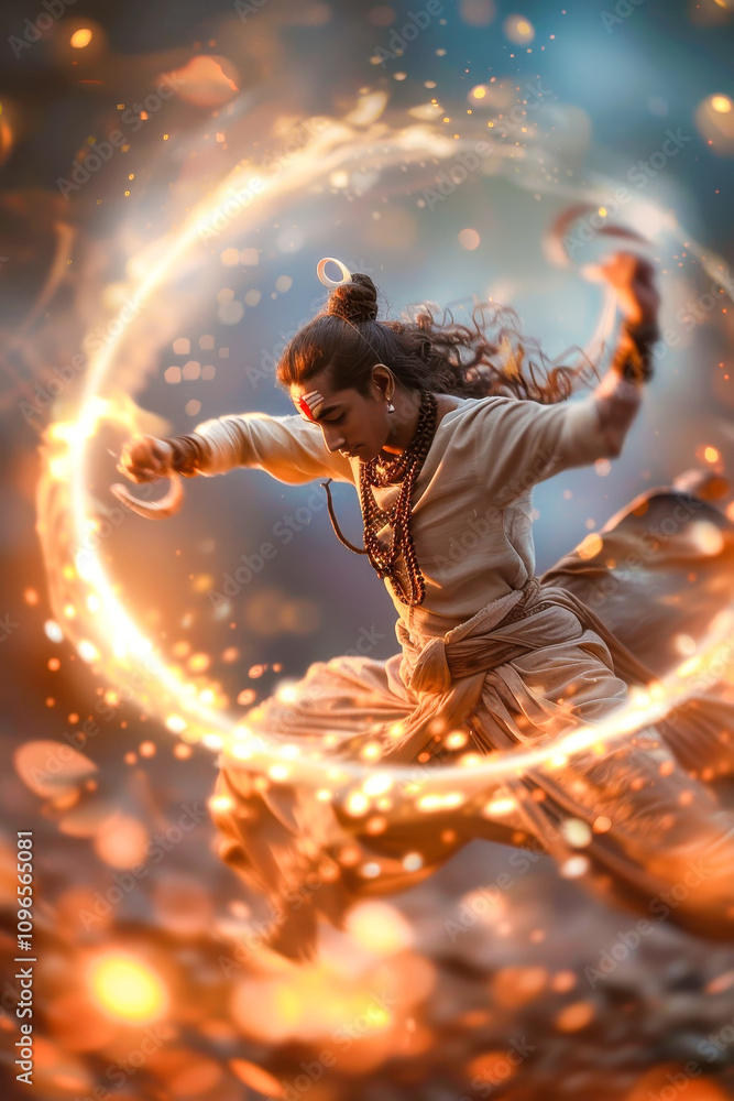 Lord Shiva dancing the cosmic dance of destruction, with flames ...