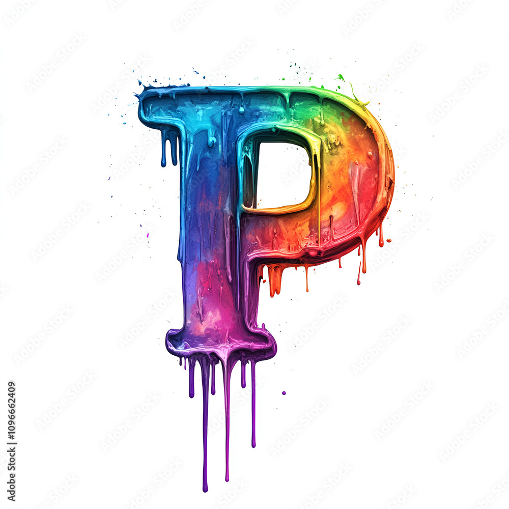Artistic typography logo creation of p letter with dripping paint ...