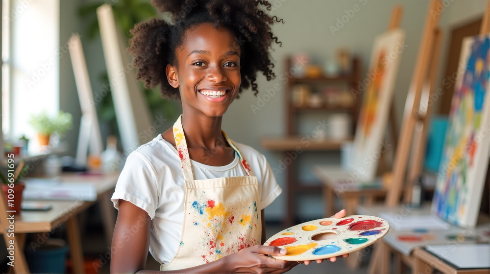 Enjoying the creative process in an art studio while painting with ...