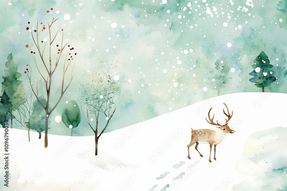 Wandering Deer in Serene Winter Scene, notion for exploration, harmony ...