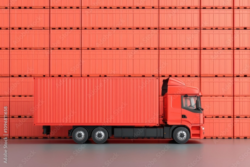 outbound logistics concept. Transport vehicles loading finished goods ...