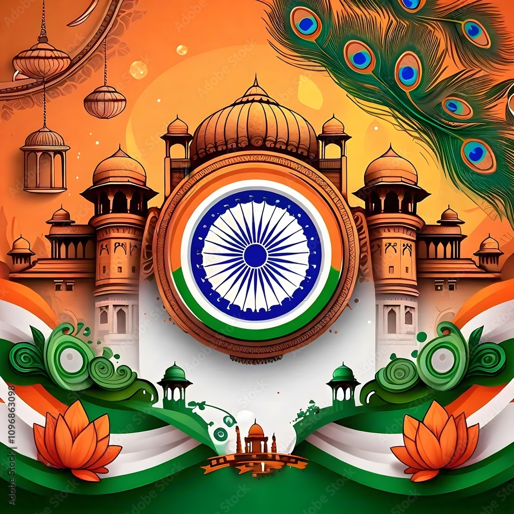 India's independence with a vibrant depiction of the indian flag iconic ...