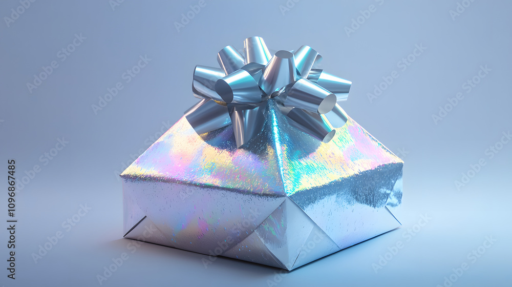A pyramid-shaped gift box adorned with a metallic silver bow and ...