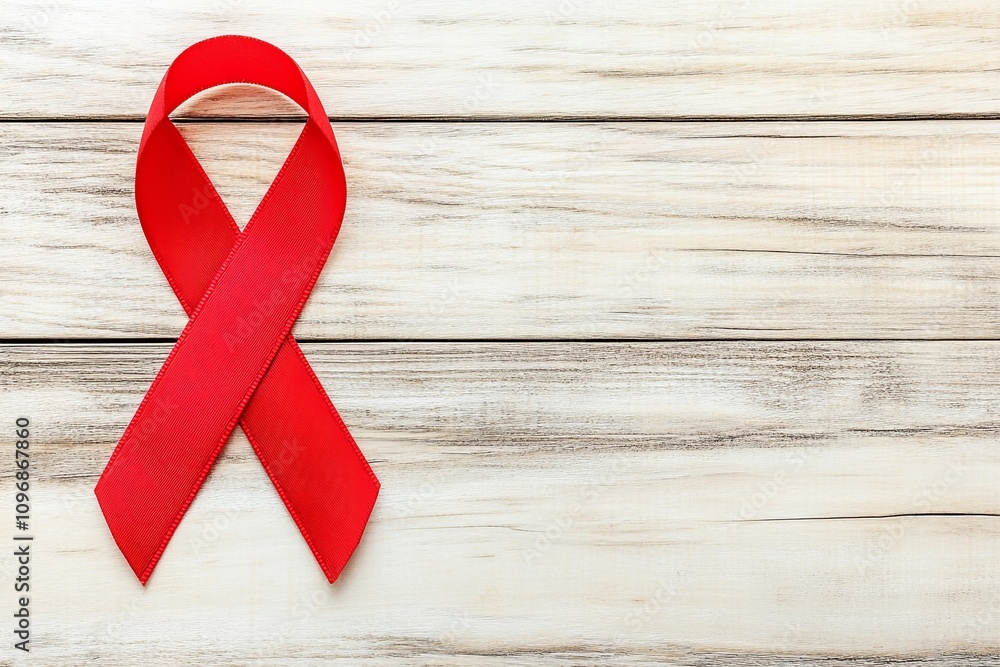 Red ribbon symbol for awareness and support of HIV, cancer, and illness ...