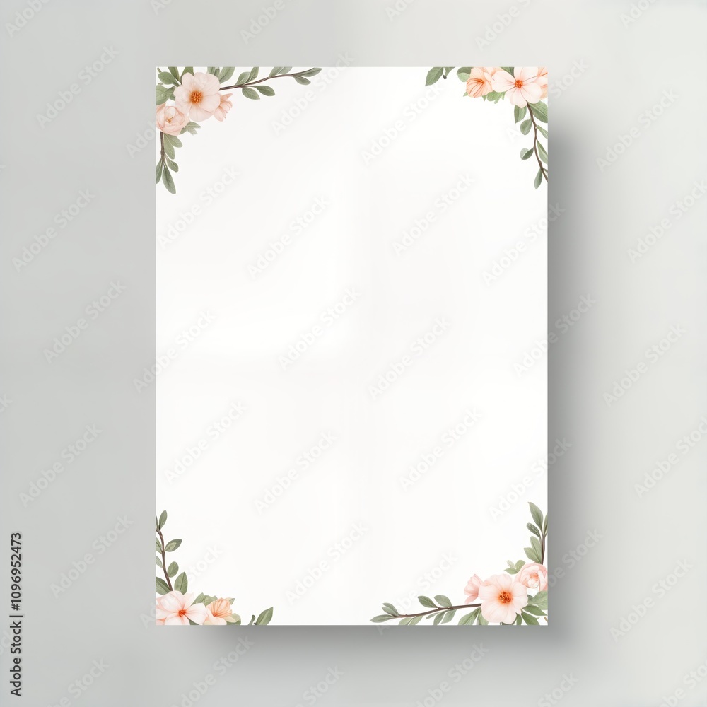 Blank funeral flyer mockup features peach flowers. Floral corners frame ...