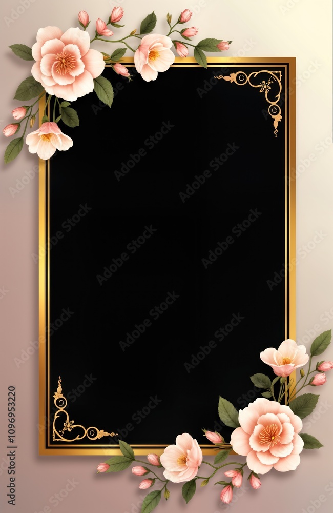 Elegant black gold frame funeral flyer mockup. Blank center for text ...