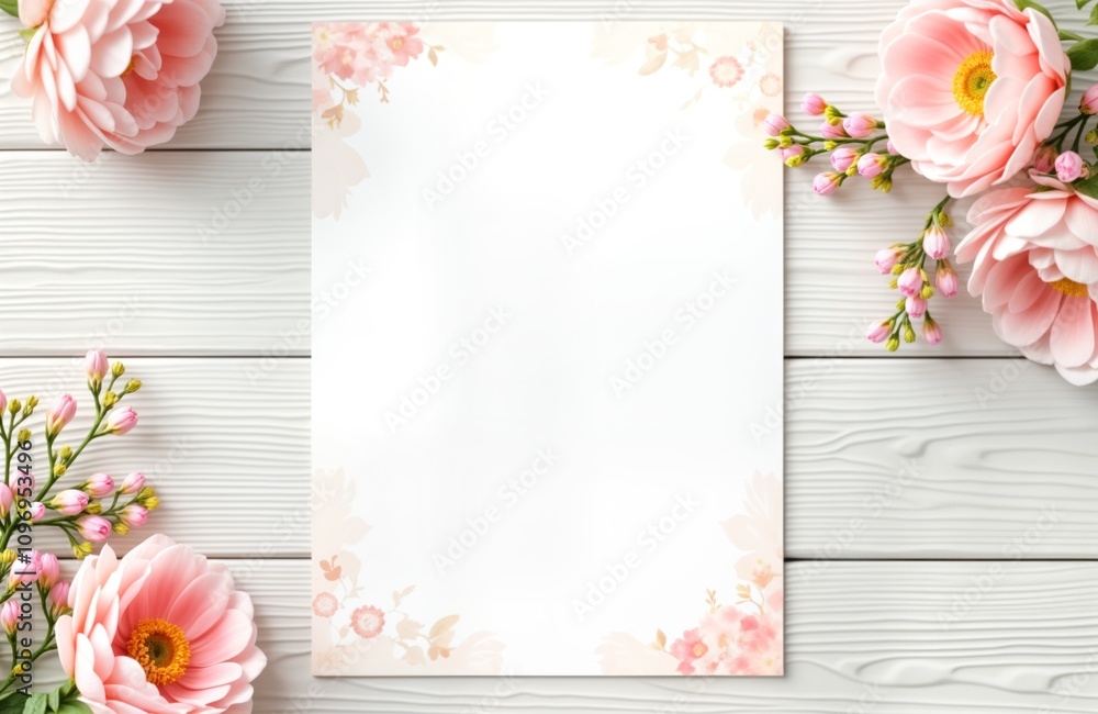 Blank funeral flyer mockup. Floral border design. Soft watercolor ...