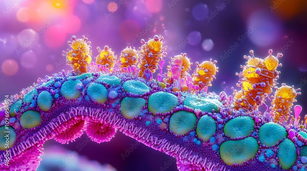 A digital biology model illustrating the processes of protein synthesis ...