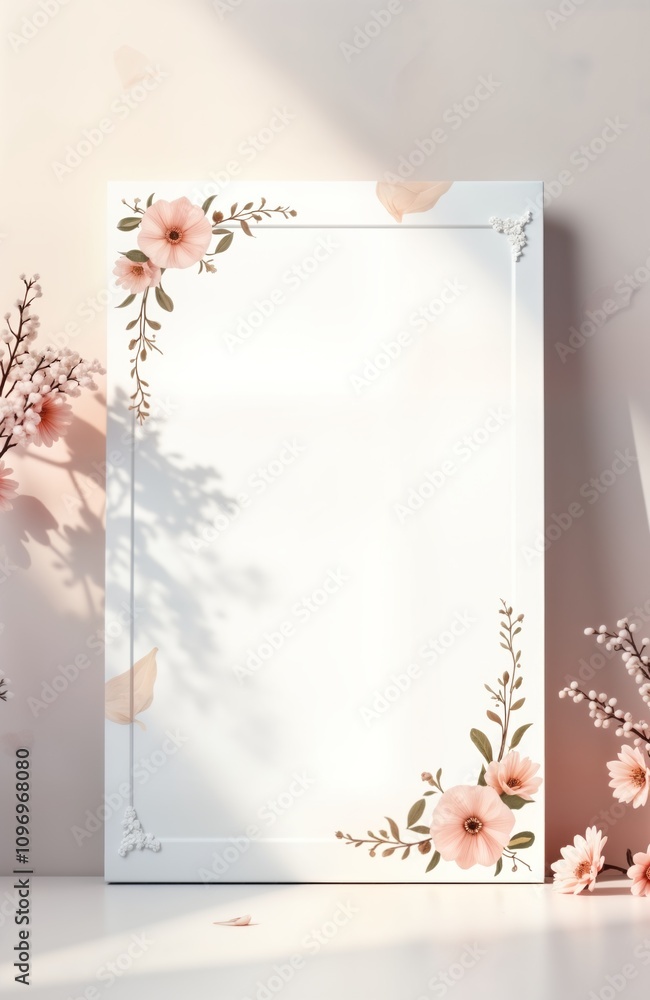 Blank funeral flyer mockup features floral frame. Elegant design. Soft ...